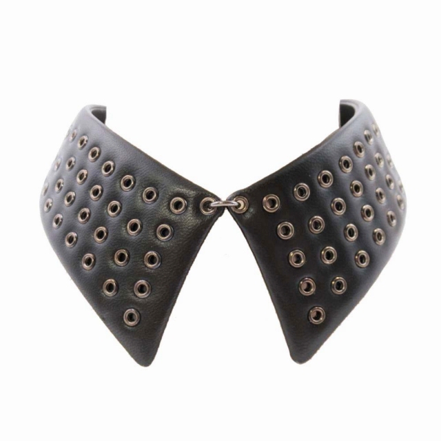 【中古】クリスチャンディオール レザー 付け襟 ネックレス チョーカー アイレット ハトメ金具 黒 ブラック/◇11