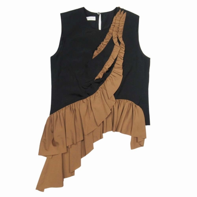 【中古】美品 16ss ドリスヴァンノッテン アシンメトリー フリルラッフル ブラウス ノースリーブ シャツ プルオーバー