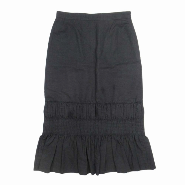【中古】ドリスヴァンノッテン シャーリングデザイン ミモレスカート コットンリネン 膝下丈 ギャザー 34 黒 ブラック