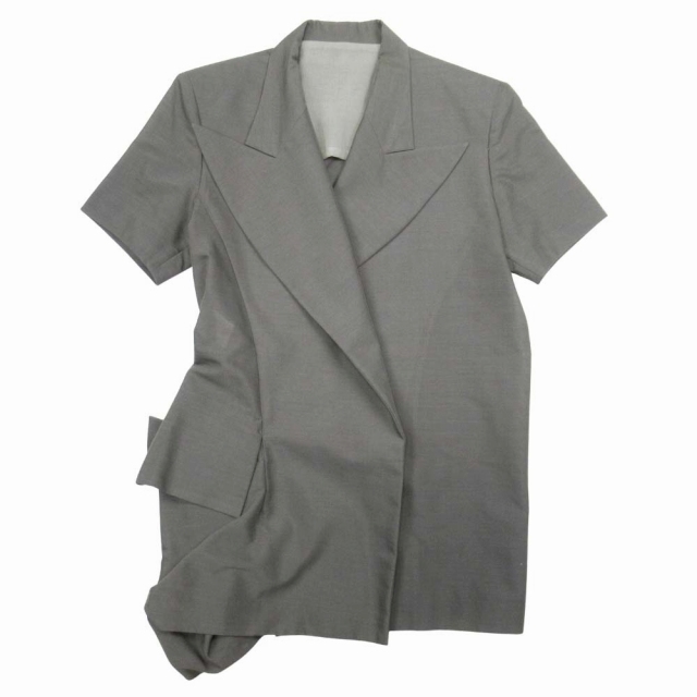 【中古】美品 01ss vintage ヨウジヤマモト YOHJI YAMAMOTO アシンメトリーデザイン 半袖 ジャケット ワイドラペル