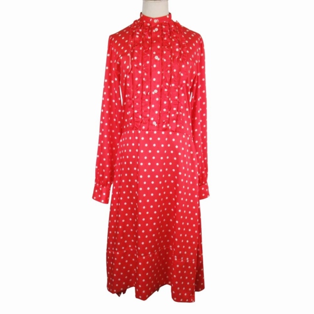【中古】美品 22ss プランシー PLAN C ドット シャツワンピース ロングドレス 水玉 総柄 フリル ポリエステルツイル
