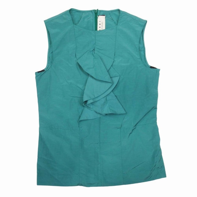 【中古】美品 マルニ MARNI コットンナイロン ノースリーブ ブラウス 縦フリル ラッフル シャツ プルオーバー