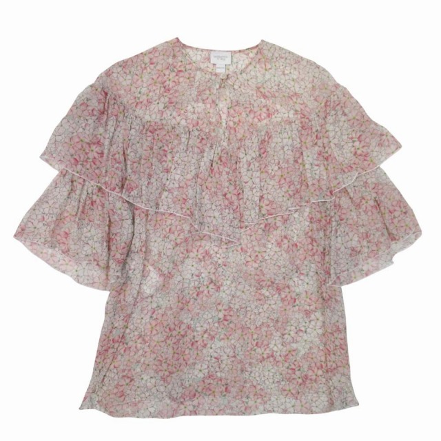 【中古】美品 21ss ジャンバティスタヴァリ チェリーブロッサム シルクシフォン ブラウス ラッフル 桜 花柄