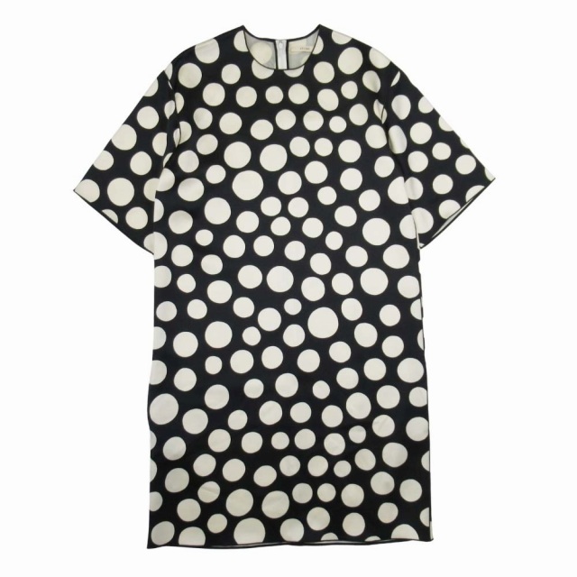 【中古】美品 13ss セリーヌ フィービー期 ドット ワンピース ハーフスリーブ 水玉 総柄 ドレス カットソー 34 黒