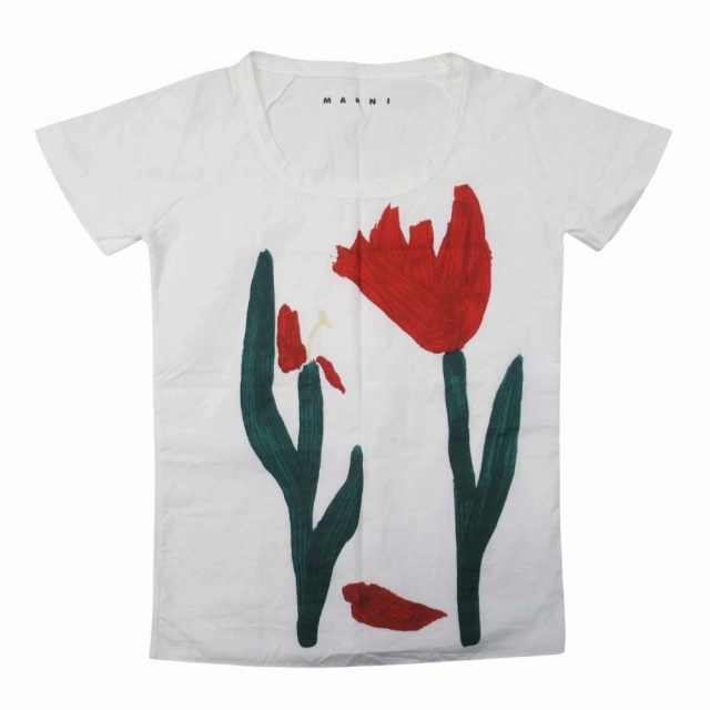 【中古】15ss マルニ MARNI チューリップ プリント Tシャツ 半袖 布帛切替 花柄 トップス カットソー 38 白 ホワイト