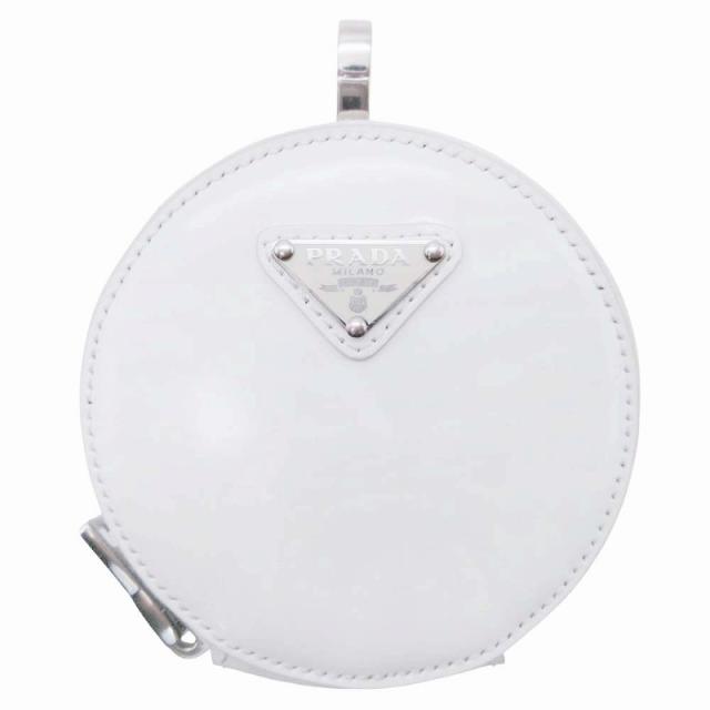 【中古】美品 プラダ PRADA トライアングル ラウンド ケース ポーチ ナスカン 三角ロゴ 1TL431 ホワイト