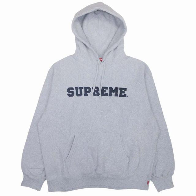【中古】極美品 24ss シュプリーム カレッジロゴ フーディー パーカー スウェット プルオーバー 裏起毛 L グレー