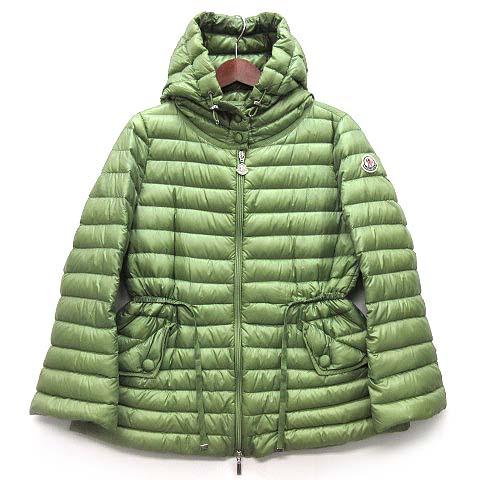 【中古】モンクレール MONCLER アニカ ANIKA ライト ダウン ジャケット フード付き グログラン トリム 若草色 グリーン 0 国内正規