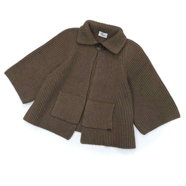 【中古】ブリディア Bridea カンガルーポケット ウール シルク カシミヤ ニット カーディガン 衿付き 長袖 ブラウン 茶 イタリア製