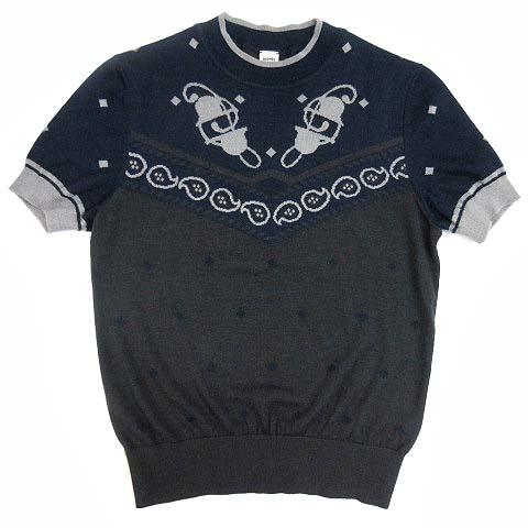 【中古】エルメス HERMES 2022AW カシミヤ シルク 宮廷の馬具 ニット セーター 半袖 プルオーバー 2H2622D8 ネイビー グレー 36 美品