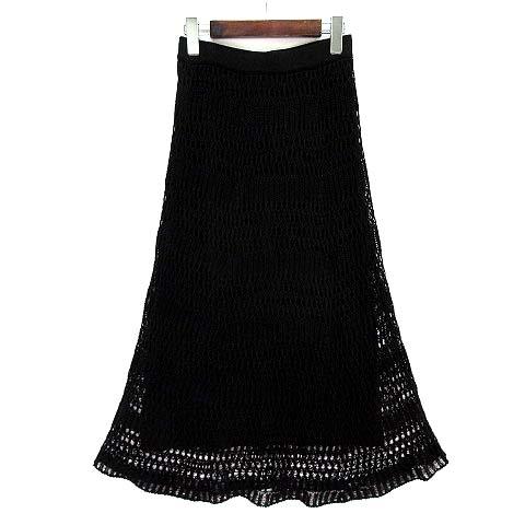 【中古】セオリー Theory 総レース ニット ロング フレア スカート メッシュ TISSAGE LACE KNIT SK 2022ss ブラック 黒 S 美品