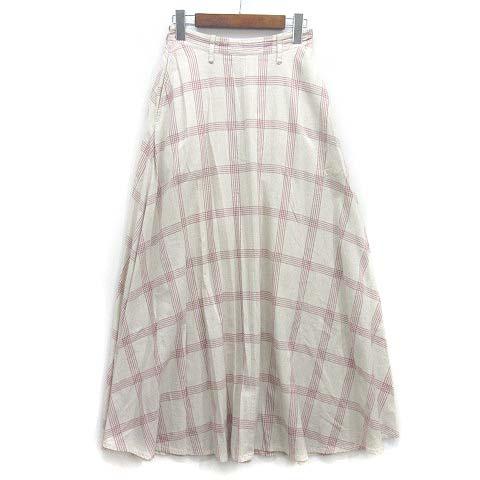 【中古】イッセイミヤケ アイエス I.S コットン リネン フレア ロング スカート チェック ベージュ レッド M ヴィンテージ レディース