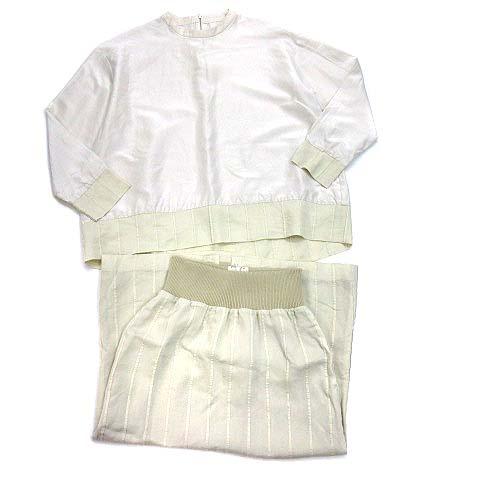 【中古】レキップヨシエイナバ L'EQUIPE 上下セットアップ エアリーシルクウール ブラウス ドビーピンタックスカート 38 アイボリー