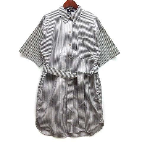 【中古】未使用品 セオリー Theory 2023SS ストライブ シャツワンピース 半袖 DOWNING Bold FINE SS OVERSIZED SD ブラック 黒 P