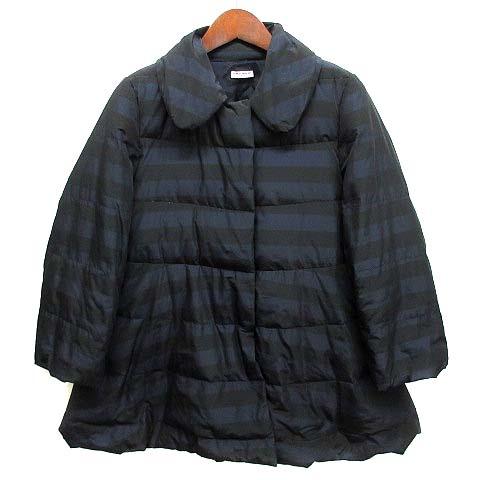 【中古】シャルルアナスタス CHARLES ANASTASE ボーダー Aライン フレア ダウン ジャケット ネイビー ブラック 紺 黒 S レディース