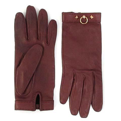 【中古】エルメス HERMES メドール グローブ スタッズ ラムレザー 手袋 ブラウン系 ゴールド金具 6.5 レディース