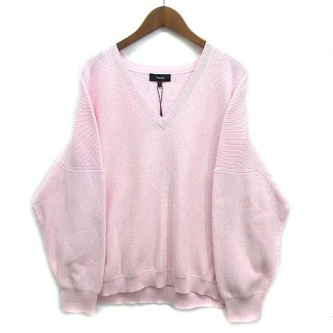 【中古】未使用品 セオリー Theory ステープル コットン ニット Vネック セーター STAPLE COTTON OS VNK PO 2023AW ピンク S 3401726