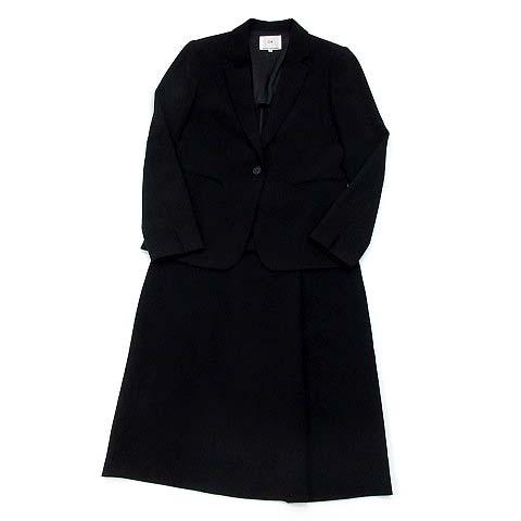 【中古】23区 オンワード樫山 トリアセ ダブル ジョーゼット スーツ 上下セットアップ ジャケット スカート ブラック 38 40 レディース