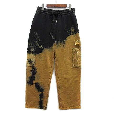 【中古】フェンチェンワン Feng Chen Wang タイダイ スウェット カーゴパンツ ブラック イエロー S 美品 メンズ
