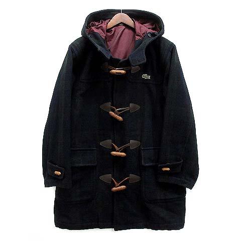 【中古】ラコステ CHEMESE LACOSTE 文字ワニ ヴィンテージ ブラックウォッチ ウール ダッフル コート チェック ネイビー 紺 3