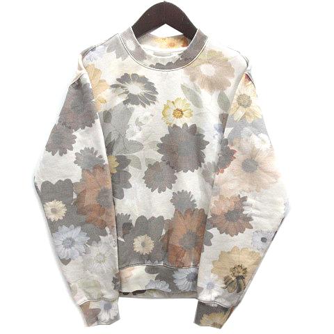 【中古】キス KITH Waffle フラワー 花柄 スウェット トレーナー 裏起毛 長袖 オフホワイト XS KHW030251 レディース