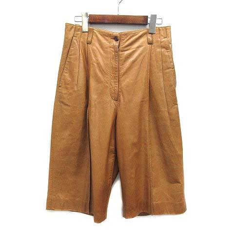【中古】ドリスヴァンノッテン DRIES VAN NOTEN レザー ハーフパンツ 2タック ハイウエスト キャメルベージュ 36 イタリア製 レディース