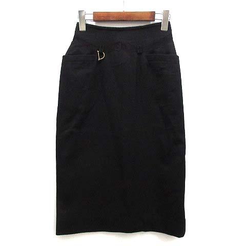 【中古】グッチ GUCCI カシミヤ100％ タイト スカート レザーベルトモチーフ Dリング付き ヴィンテージ オールドグッチ ブラック 黒 38