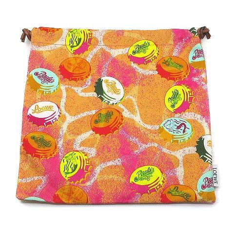 【中古】ロエベ LOEWE パウラズ イビザ Paulas Ibiza ボトルキャップ ドローストリング ポーチ キャンバス オレンジ C822057X12 超美品