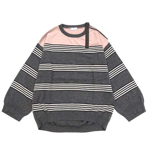 【中古】ブルネロクチネリ BRUNELLO CUCINELLI カシミヤ100％ ニット オープンショルダー ボーダー セーター 長袖 モニーレ付 ストラップ