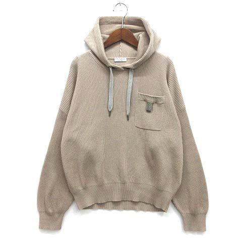 【中古】ブルネロクチネリ BRUNELLO CUCINELLI モニーレ付 ポケット 畦ニット パーカー クロップド プルオーバー 綿 2022AW ベージュ XXS