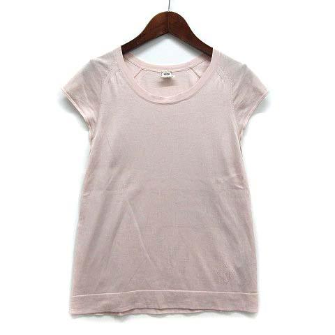 【中古】エルメス HERMES コットン シルク ハイゲージ ニットソー カットソー フレンチスリーブ 半袖 ベビーピンク34 レディース