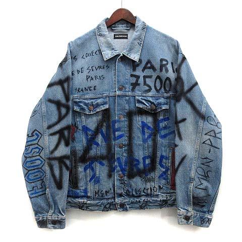 【中古】バレンシアガ BALENCIAGA グラフィック デニム ジャケット Gジャン Graphic Denim Jacket 534556 TBP33 ブルー 46 メンズ