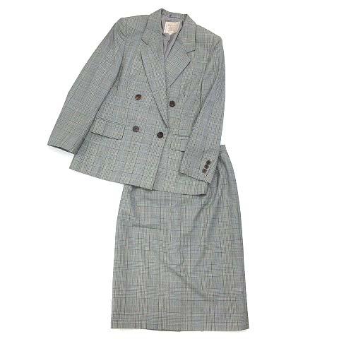 【中古】バーバリーズ Burberrys スーツ チェック セットアップ ブレザー ジャケット スカート カーキグレー 9AR ヴィンテージレディース