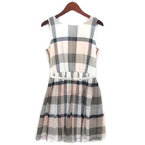 【中古】ブルーレーベルクレストブリッジ BLUE LABEL CRESTBRIDGE チェック ノースリーブ ワンピース ベルト ライトピンク 36 レディース