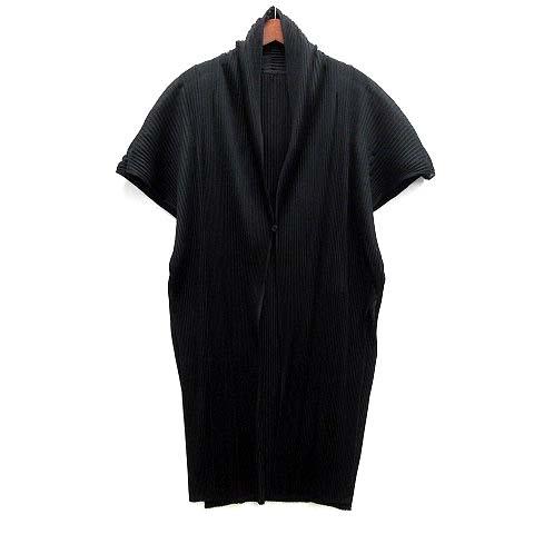【中古】ヒロココシノ HIROKO KOSHINO 2025SS 立体 プリーツ デザイン ジレ カーディガン ブラック 黒 38 RHTFA45430 美品 レディース