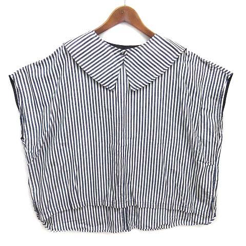 【中古】ネストローブ nest Robe コットン リネン 付け襟 ストライプ ブラウス 半袖 ネイビー 紺 F 2021SS レディース