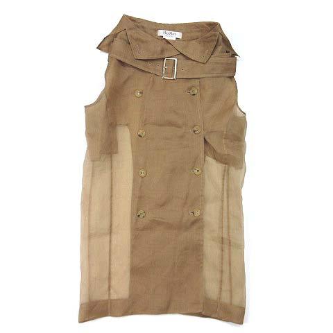 【中古】マックスマーラ MAX MARA シルク オーガンジー シアー トレンチ スカート ハイウエスト キャメル 38 レディース