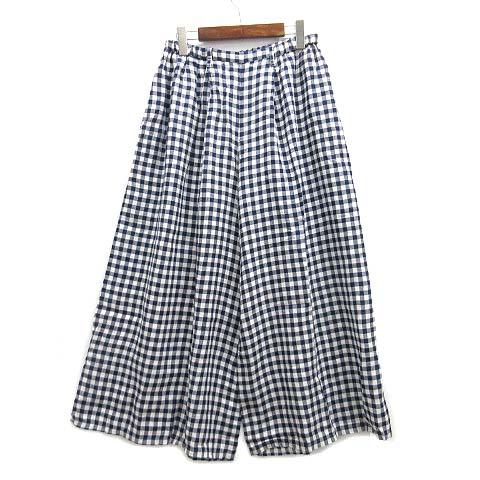 【中古】イクナ/スズキタカユキ ikkuna / suzuki takayuki gathered pants ギンガムチェック リネン ワイドパンツ ネイビー 紺 1 201010P