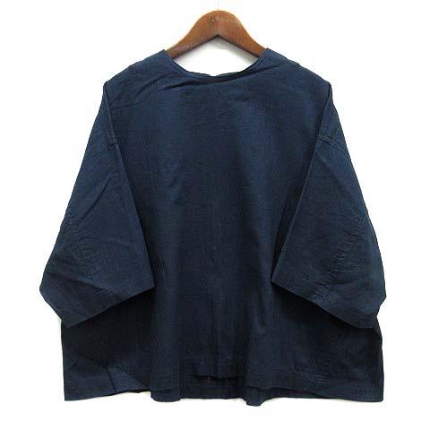 【中古】ワイズ Y's ヨウジヤマモト コットンリネン ワイド ブラウス 七分袖 プルオーバー ネイビー 紺 2 レディース
