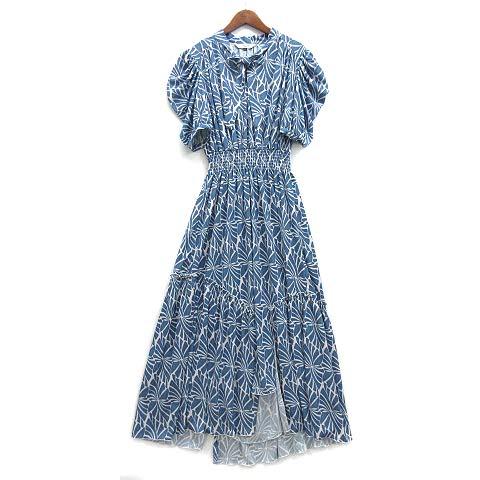 【中古】コルコバード CORCOVADO 総柄 ジャージー ロング ワンピース ボウタイ 2024SS ブルー 青 38 32-242-0006 レディース