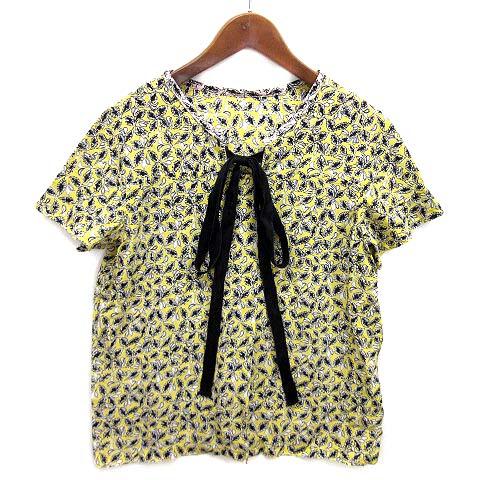 【中古】マルニ MARNI リーフプリント シルク リボン ブラウス 半袖 プルオーバー イエロー 黄 36 レディース