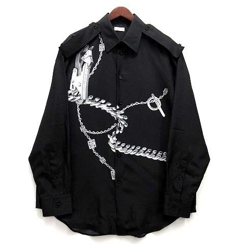 【中古】バーバリー BURBERRY 2024SS Knight Hardware ナイトハードウェア シルク シャツ 長袖 8088336 ブラック 黒 M 美品 メンズ