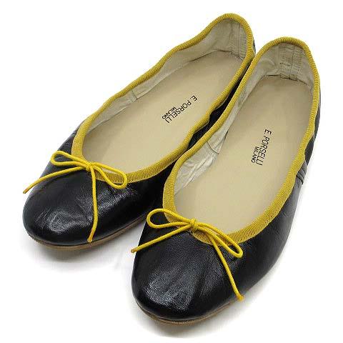 【中古】ポルセリ PORSELLI 25SS バレエシューズ ソリッド ナッパレザー パンプス フラットシューズ ブラック マスタード 38 約23.5-24cm