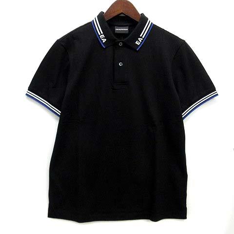 【中古】未使用品 エンポリオアルマーニ EMPORIO ARMANI カノコ ポロシャツ 衿ロゴ 半袖 S 黒 ブラック 3K1FA4 1JPTZ メンズ