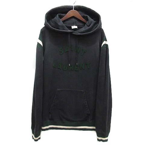 【中古】サンローラン パリ SAINT LAURENT PARIS ロゴ フェルト レタリング パーカー 689395 ネイビー XS メンズ