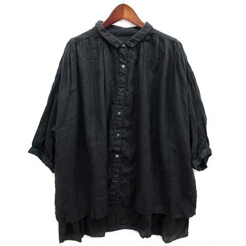 【中古】ネストローブ nest Robe リネン 超撥水 オーバー シャツ 七分袖 2024SS ブラック 黒 F 01242-1534 レディース