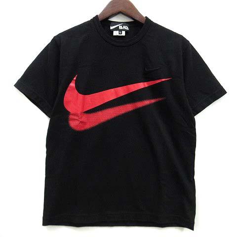 【中古】ブラックコムデギャルソン BLACK COMME des GARCONS ナイキ NIKE ダブル スウッシュ Tシャツ 半袖 ブラック 黒 L 1L-T103 AD2023