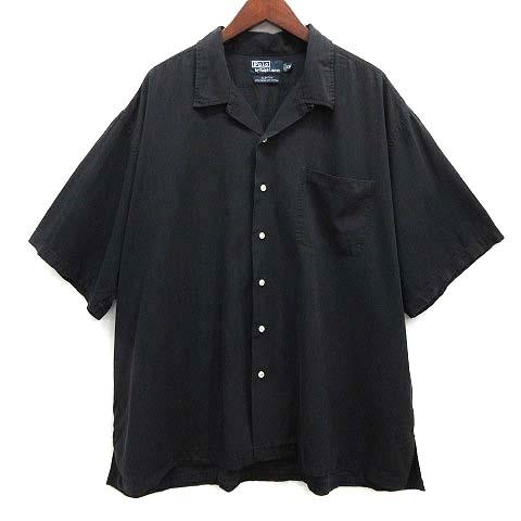 【中古】ポロ バイ ラルフローレン Polo by Ralph Lauren CLAYTON レーヨン コットン オープンカラー シャツ 半袖 ブラック 黒系 XXL
