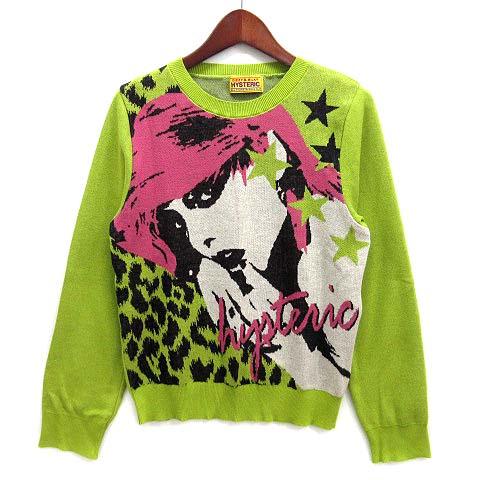 【中古】ヒステリックグラマー HYSTERIC GLAMOUR NEW WAVE ジャガード ショート丈 プルオーバー ニット セーター 長袖 2024SS グリーン F