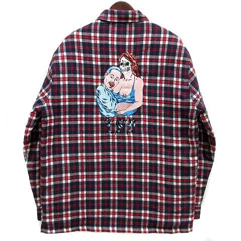 【中古】ボーンアンドレイズド BORN X RAISED PCP/LSD ネルシャツ ジャケット 中綿 チェック レッド ネイビー 赤 紺 S ☆AA★ メンズ